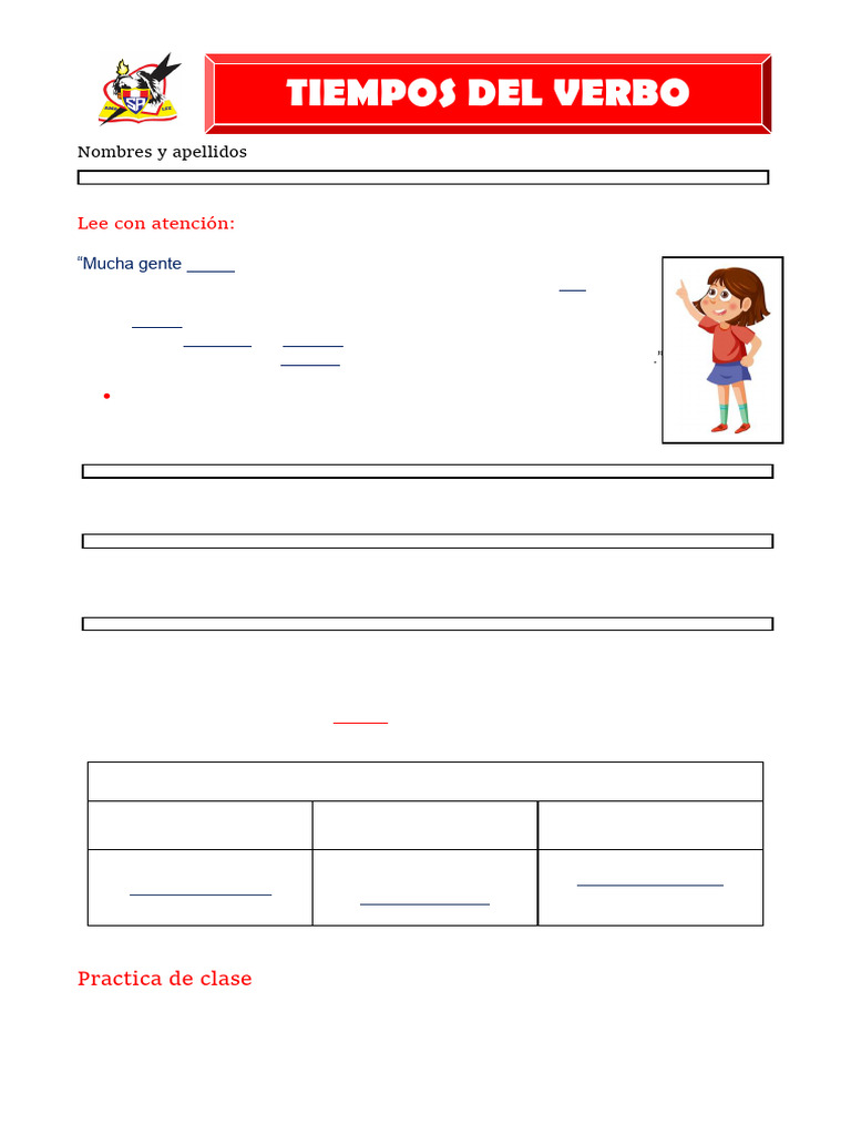 Actividades sobre Tiempos Verbales para Niños | PDF | Verbo