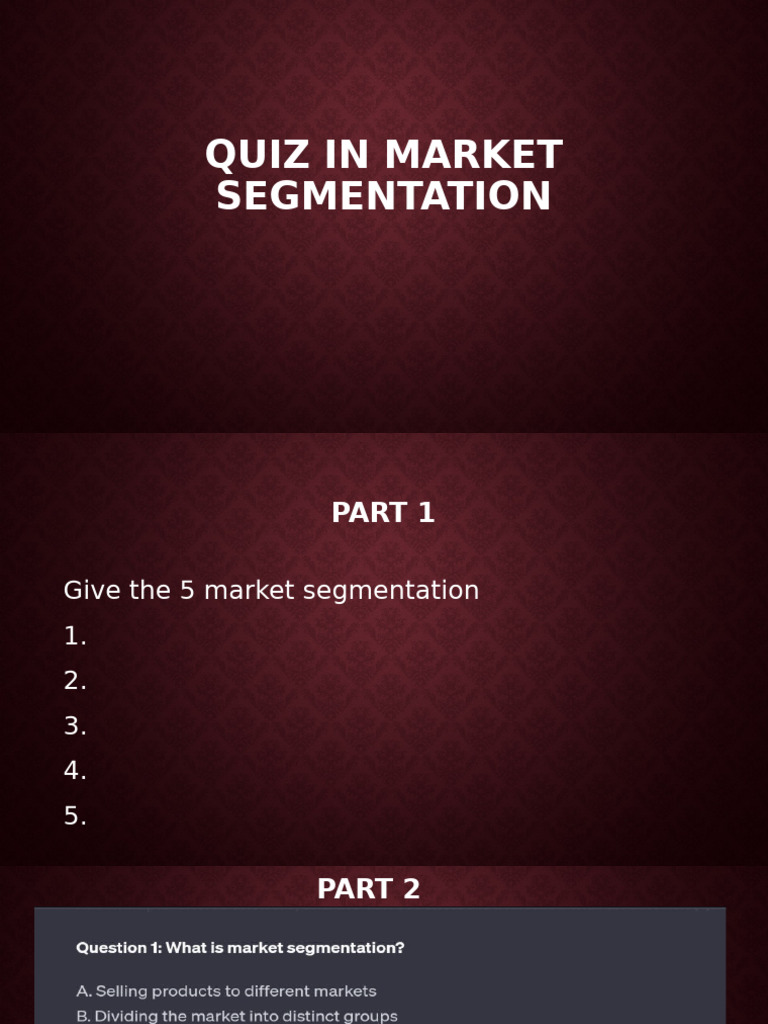 Quiz in Market Segmentation | PDF
