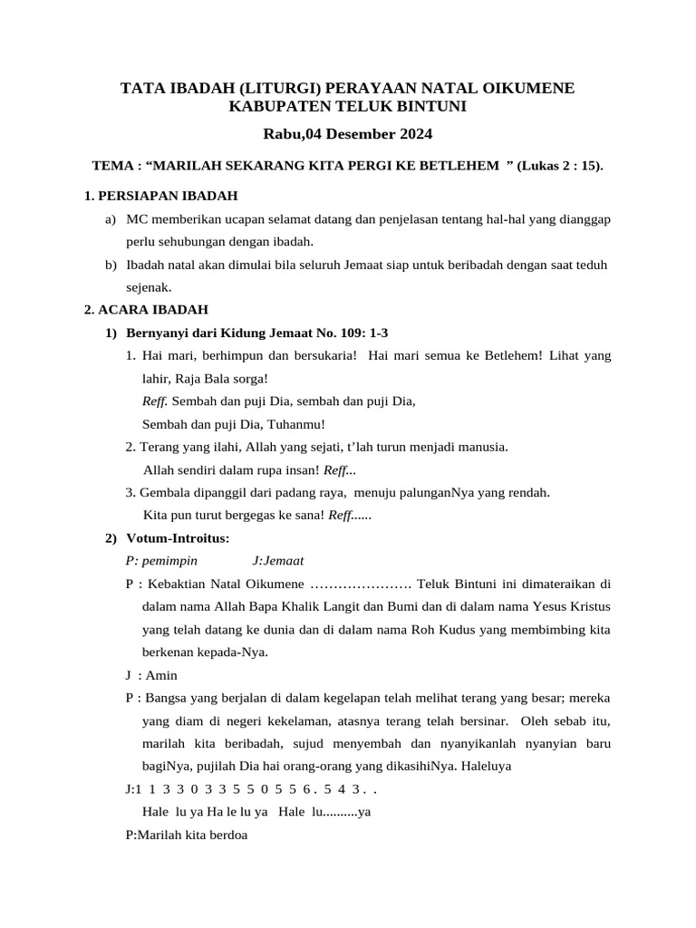 Tata Ibadah Natal Oikumene 2024 | PDF