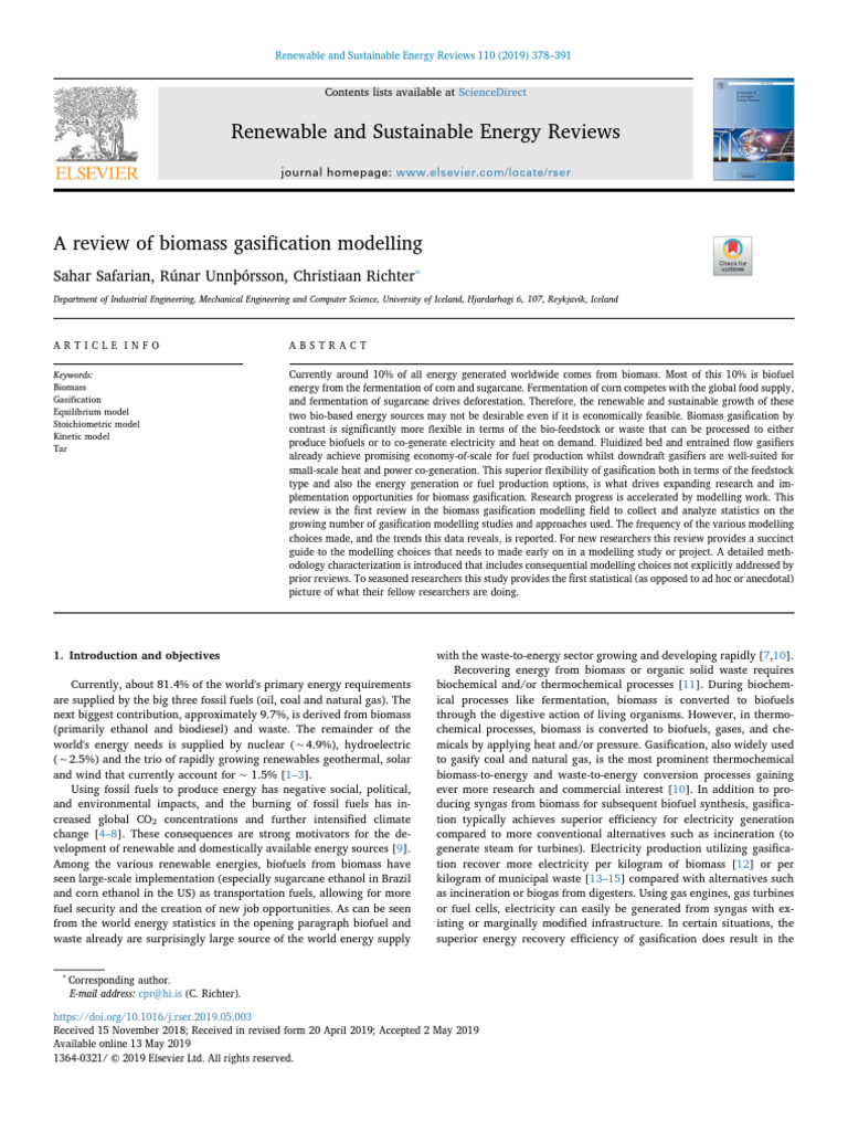 10.1016@j.rser.2019.05.003 | PDF | Gasification | Fluidization