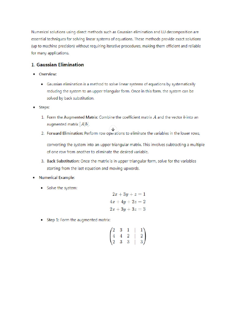 Direct Methods Gaussian Elimination Lu Decomposition Pdf