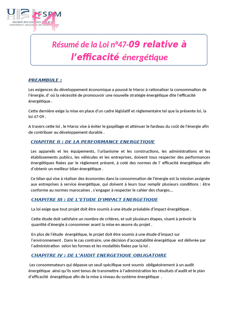 Résumé de la Loi 47-09 sur l'énergie | PDF | Efficacité énergétique