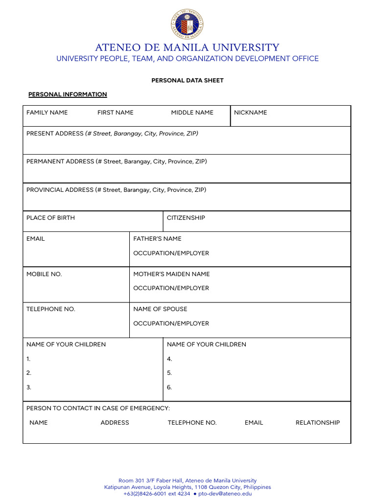 ADMU Personal Data Sheet 091224 | PDF
