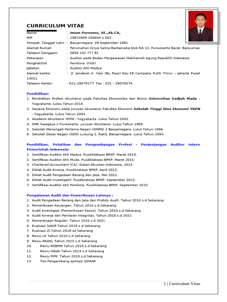 CV Imam 2023 - Narsum ZI PTA Pekanbaru | PDF