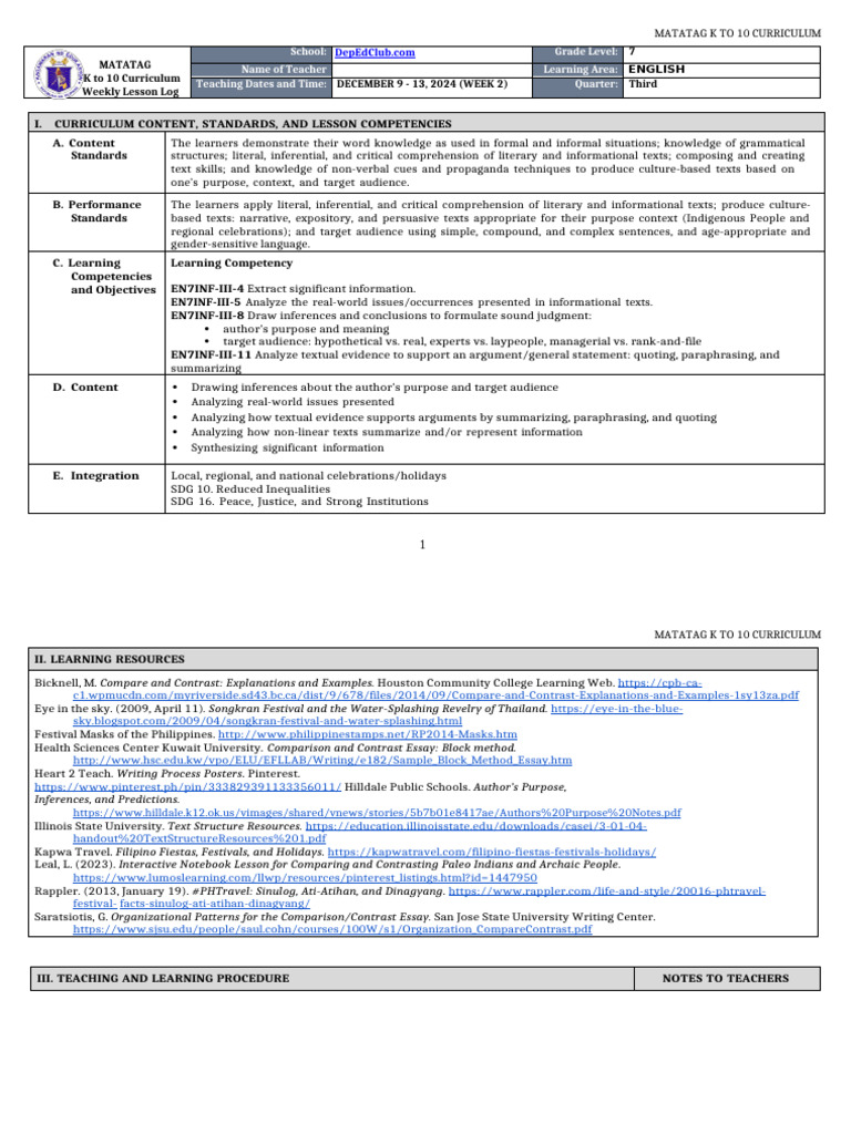 DLL Matatag - English 7 Q3 W2 | PDF | Renewable Energy | Artificial Intelligence