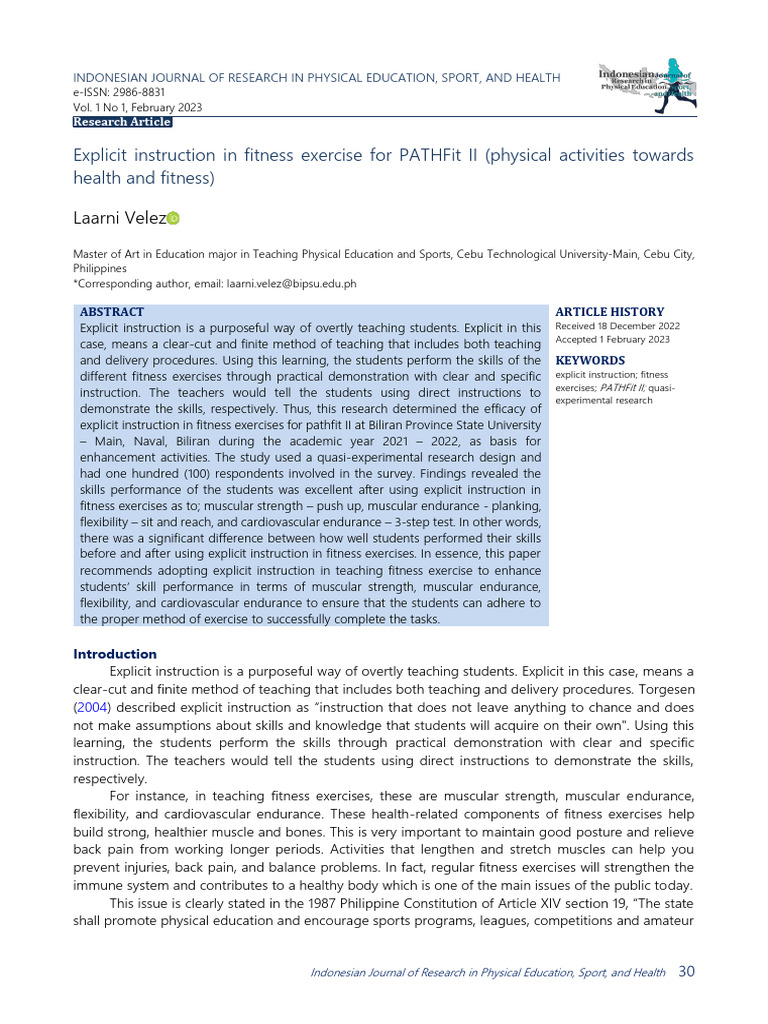 Explicit Instruction in Fitness Exercise For PATHF | PDF | Physical Fitness | Physical Education