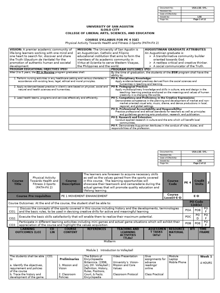 Pe 4 Path-Fit 2 BSN Syllabus | PDF | Hand | Encyclopædia Britannica