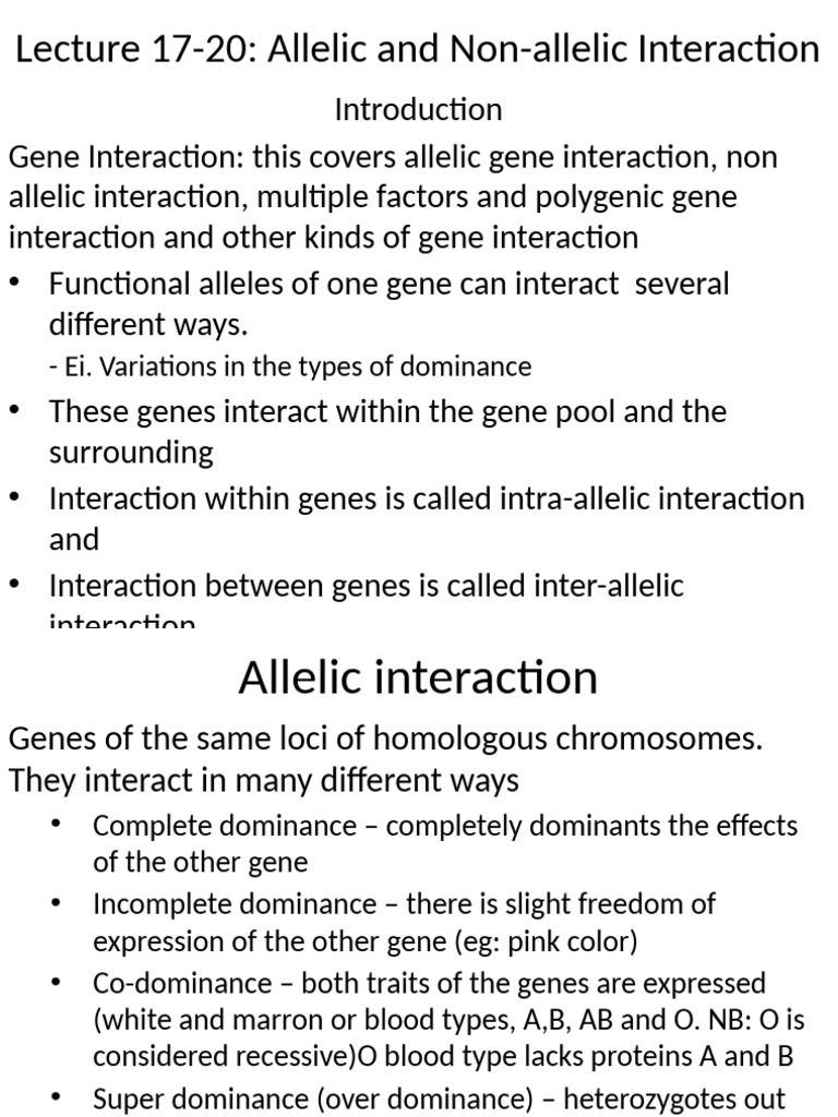 Lecture 17-20 Allelic and Non Allelic Interaction - 093004 | PDF ...