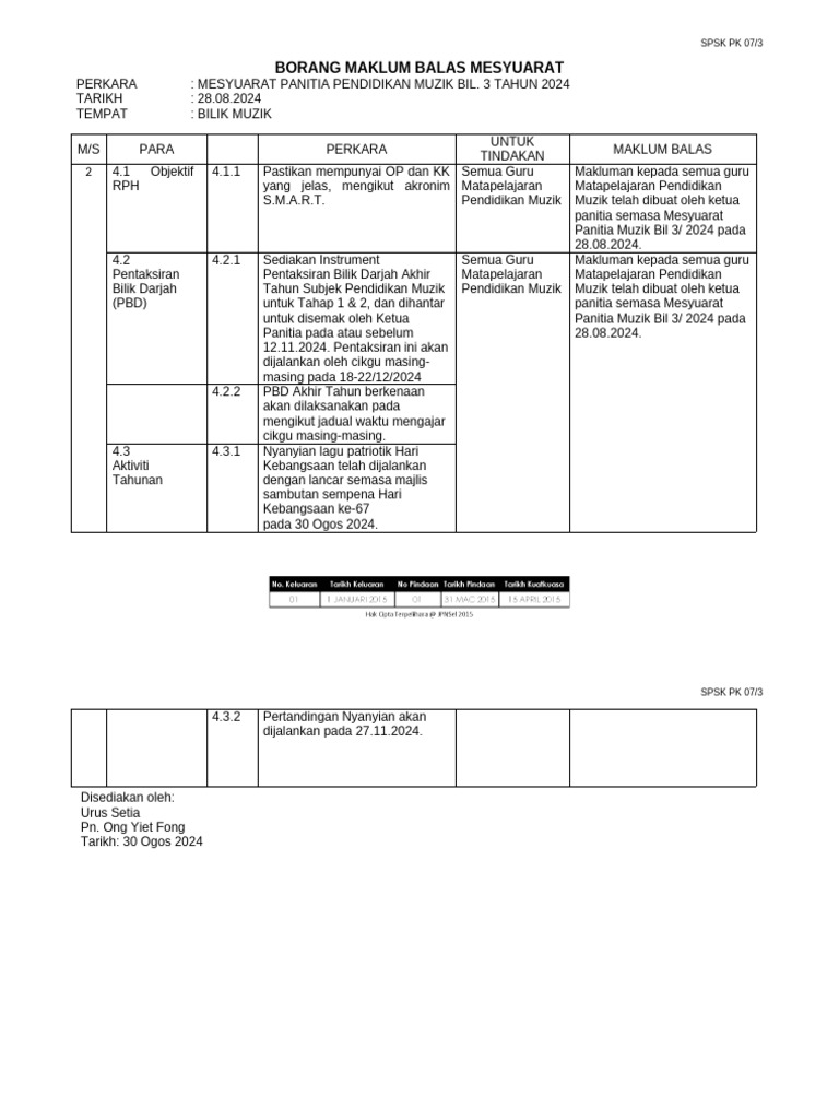PK07-3 Borang Maklum Balas BIL (3) 2024 | PDF