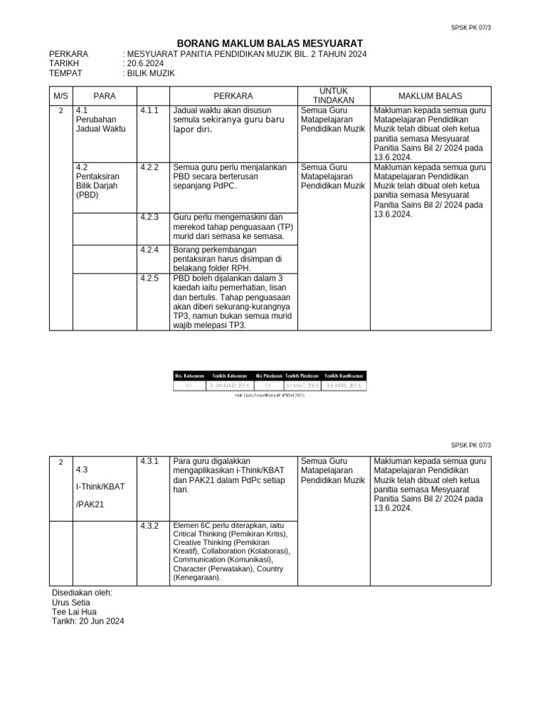 PK07-3 Borang Maklum Balas BIL (2) 2024 | PDF