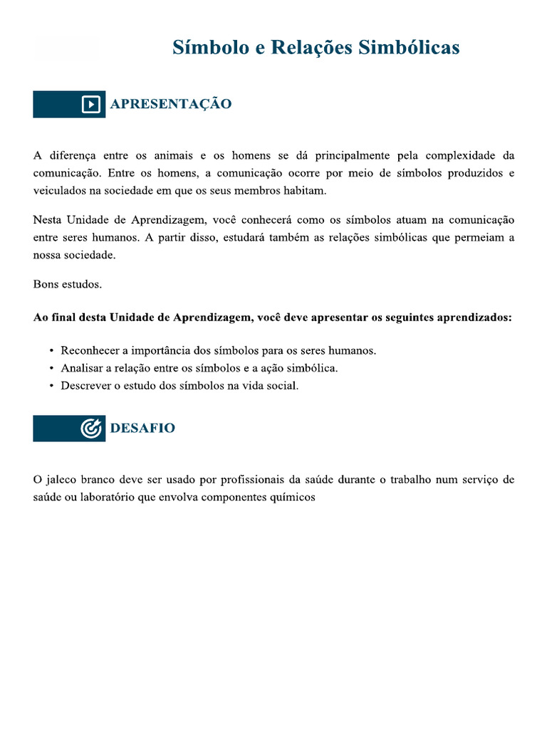Assunto 08. Símbolo e Relações Simbólicas | PDF