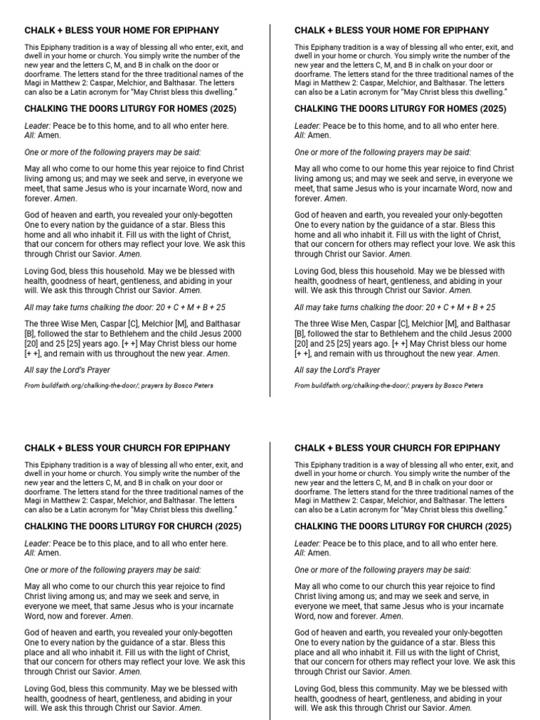 Epiphany Chalking The Doors Handout 2025 | PDF | Biblical Magi | Jesus