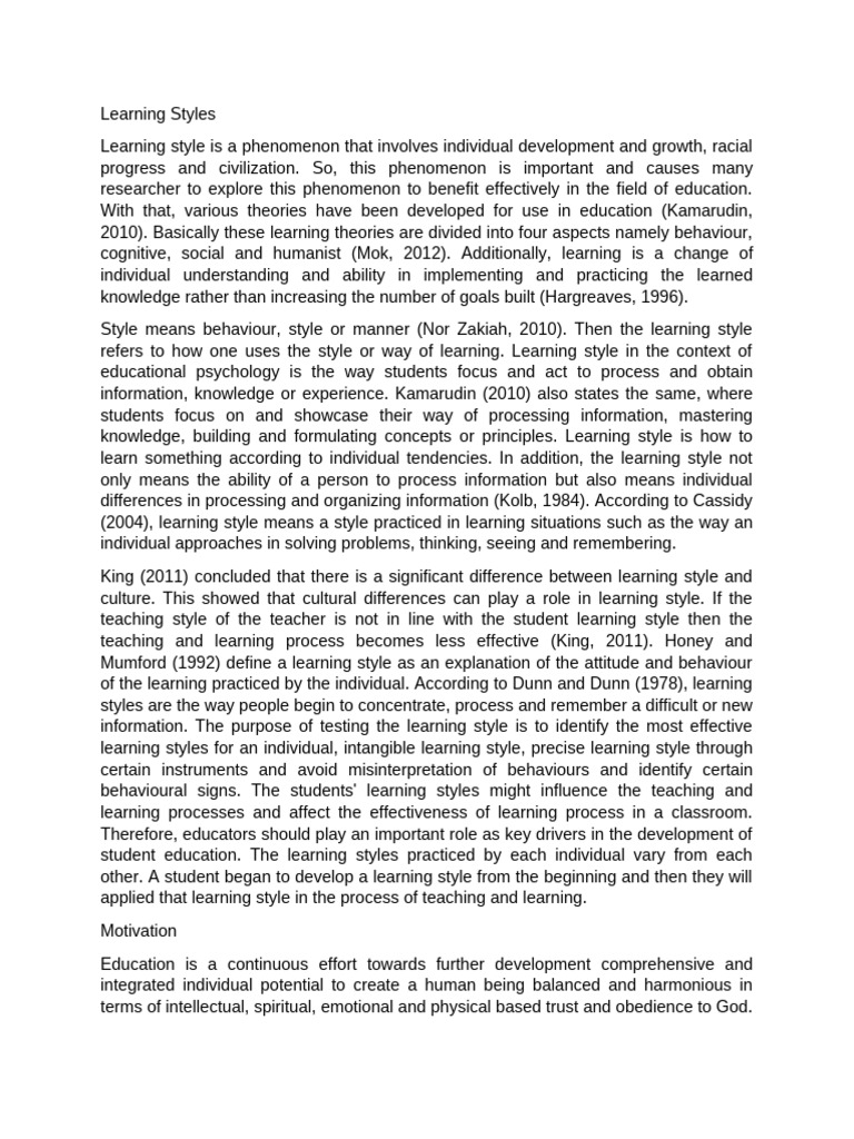 RRL Learning Styles and Motivation | PDF | Learning Styles | Motivational