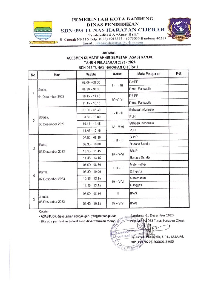 Jadwal ASAS Kelas 1 S.D. 6 | PDF