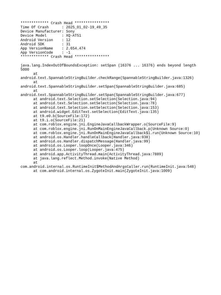 Sony Android App Crash Report | PDF
