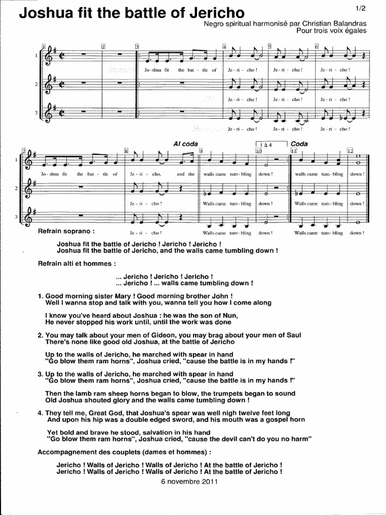 Joshua Fit The Battle of Jericho Partition | PDF