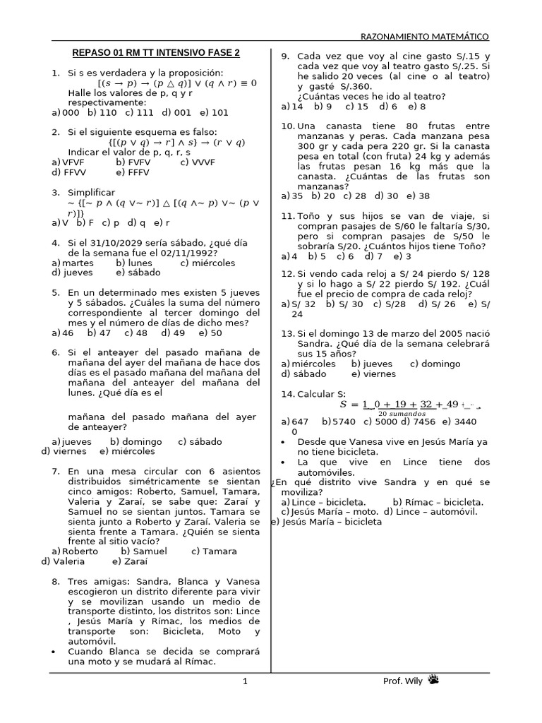Repaso 01 RM TT Intensivo Fase 2 | PDF | Matemáticas