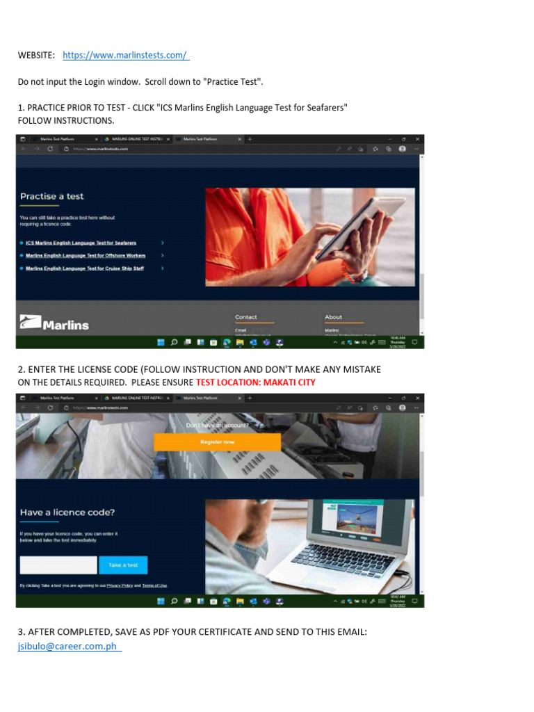 Marlins English Online Test Instructions - Compressed | PDF