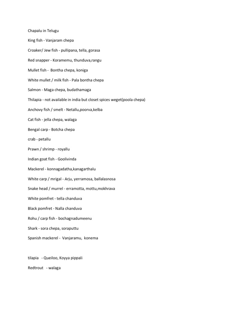 Chapalu in Telugu | PDF | Edible Fish | Organisms