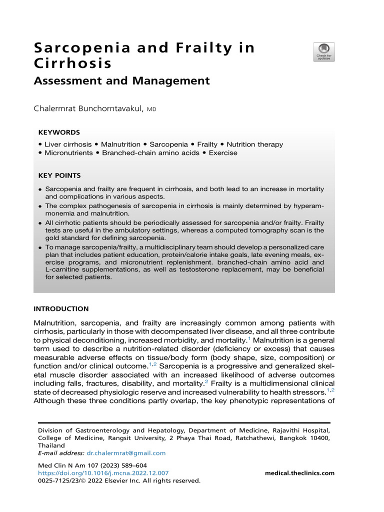 Chalermrat Bunchorntavakul Sarcopenia and Frailty In | PDF | Cirrhosis | Dietary Supplements