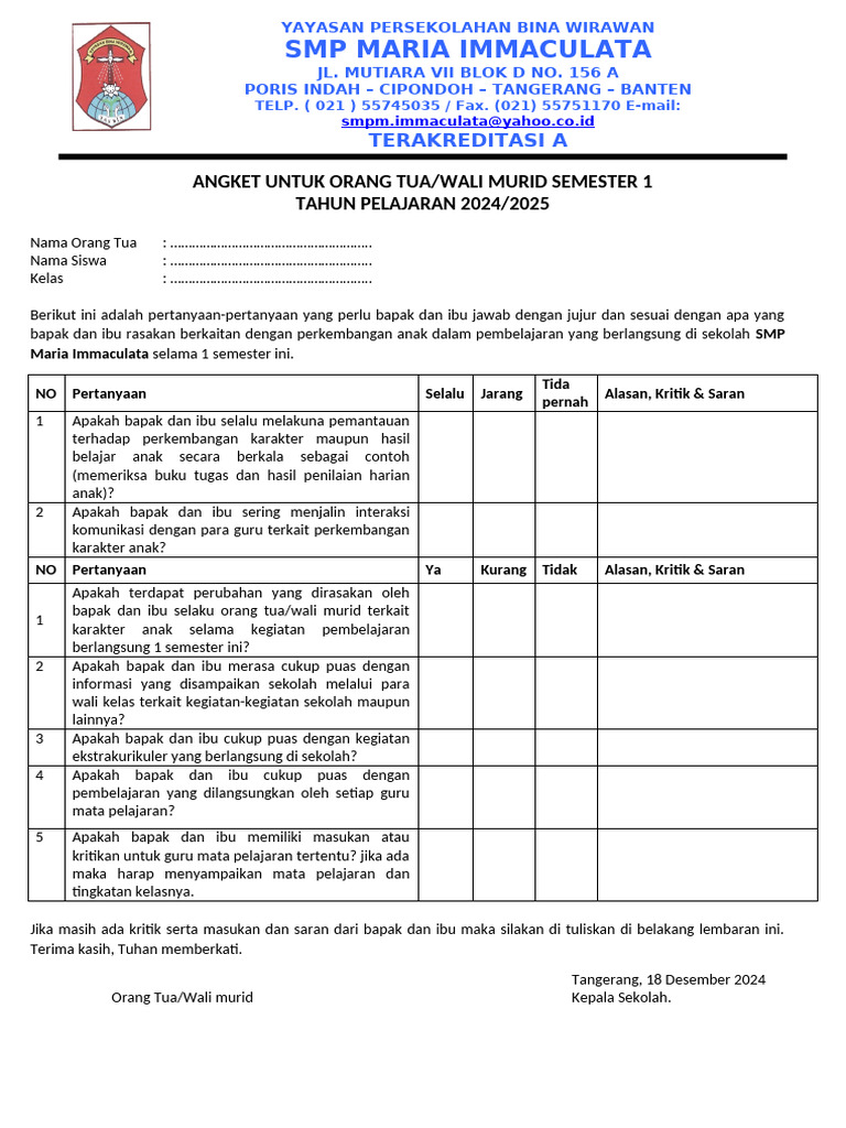 ANGKET ORTU 2024 | PDF