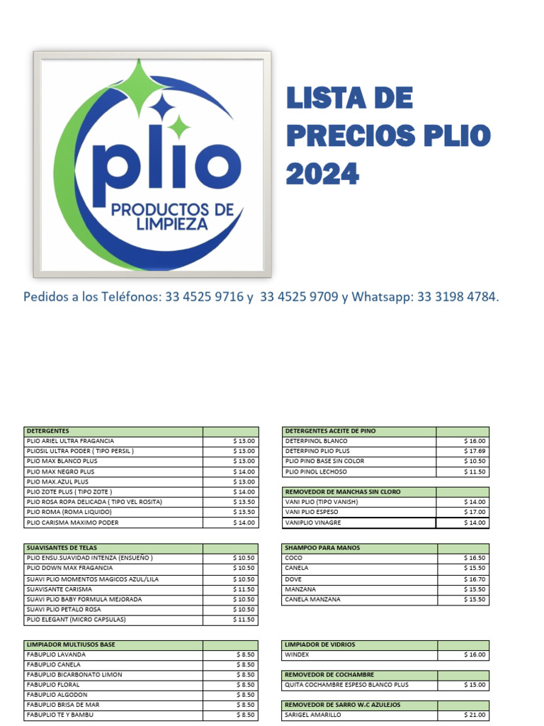 Lista de Precios Plio 2024 | PDF