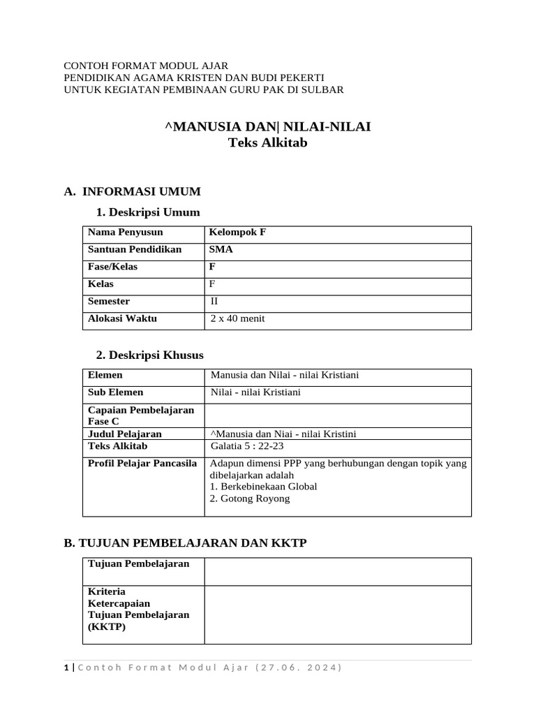 Contoh Format Modul Ajar 27.06.2024 | PDF