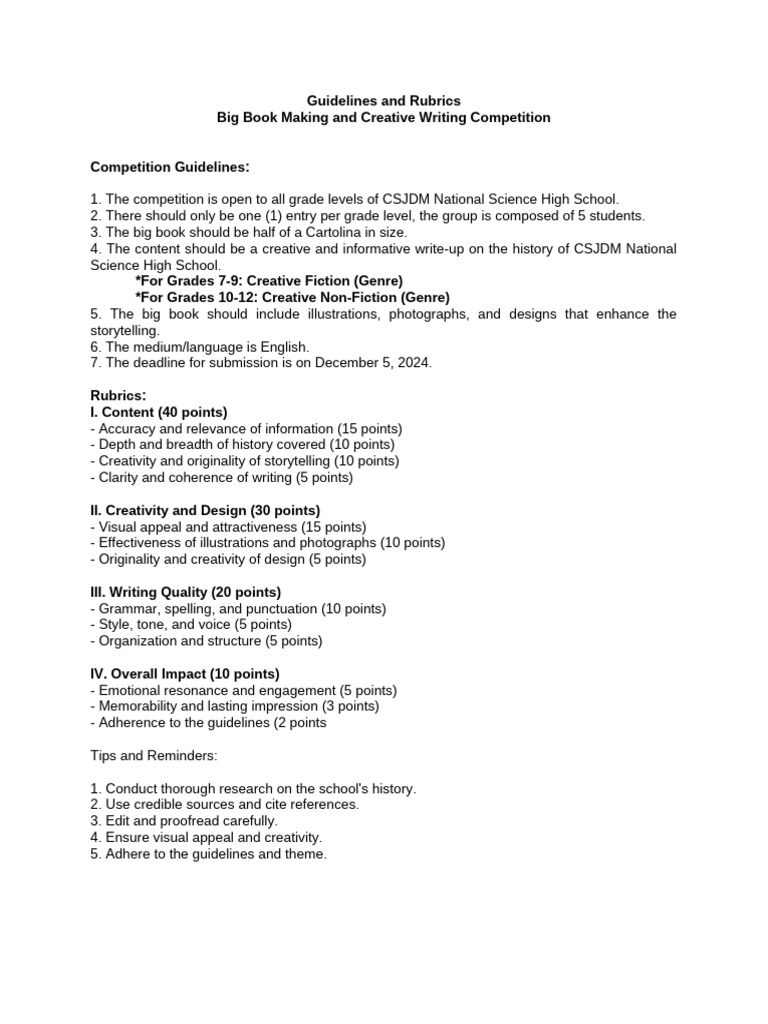 Big Book Competition Guidelines | PDF