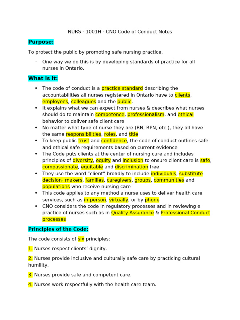 Ontario Nurses Code of Conduct Guide | PDF | Nursing | Health Care