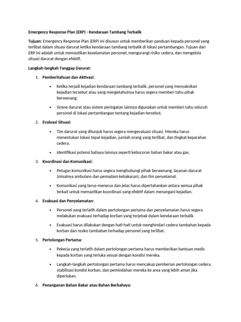 Emergency Response Plan (ERP) Dan Emergency Drill Serta Skenario Tanggap Darurat Untuk Kejadian ...