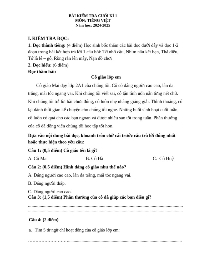 ÔN TẬP TV CK1 | PDF