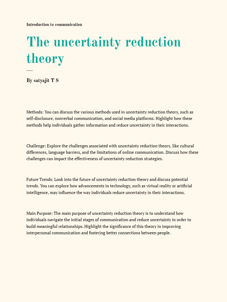 Uncertainty Reduction Theory | PDF | Interpersonal Communication ...