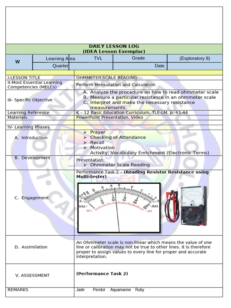 Ohmmeter Scale Reading Lesson | PDF