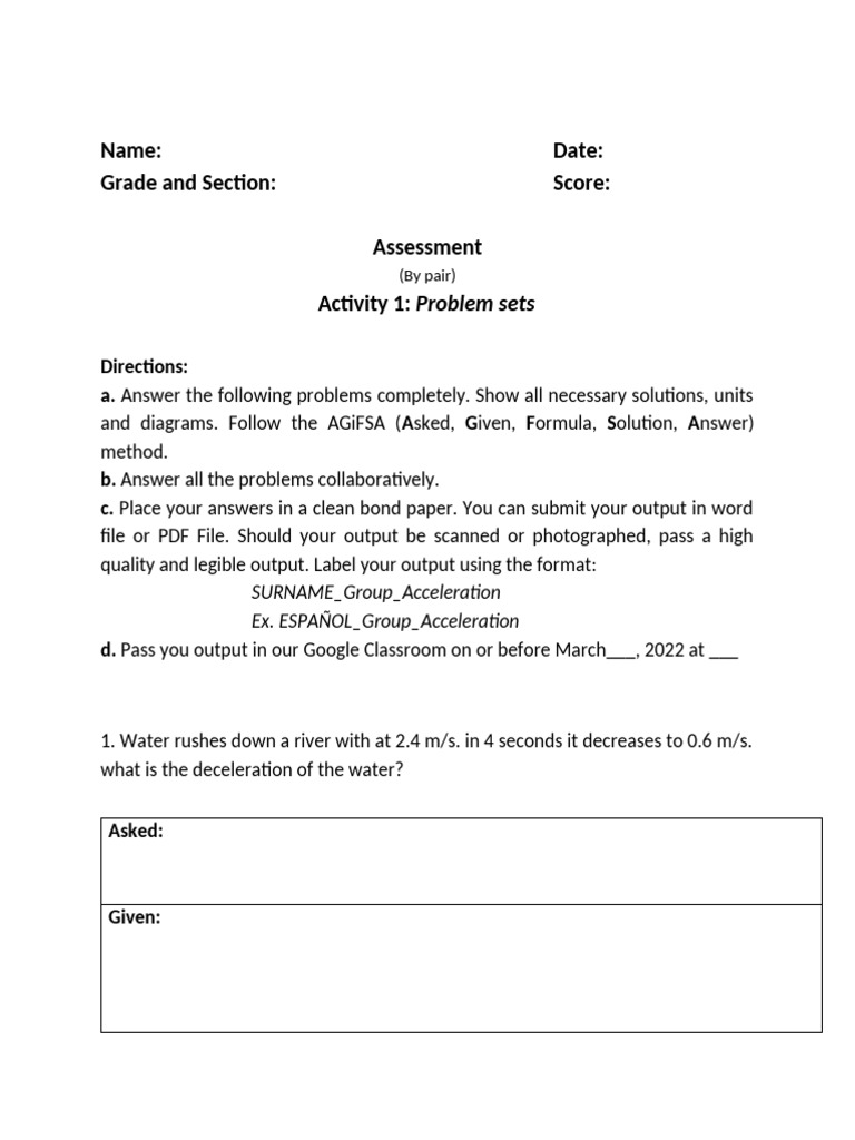 Student Physics Problem Set | PDF