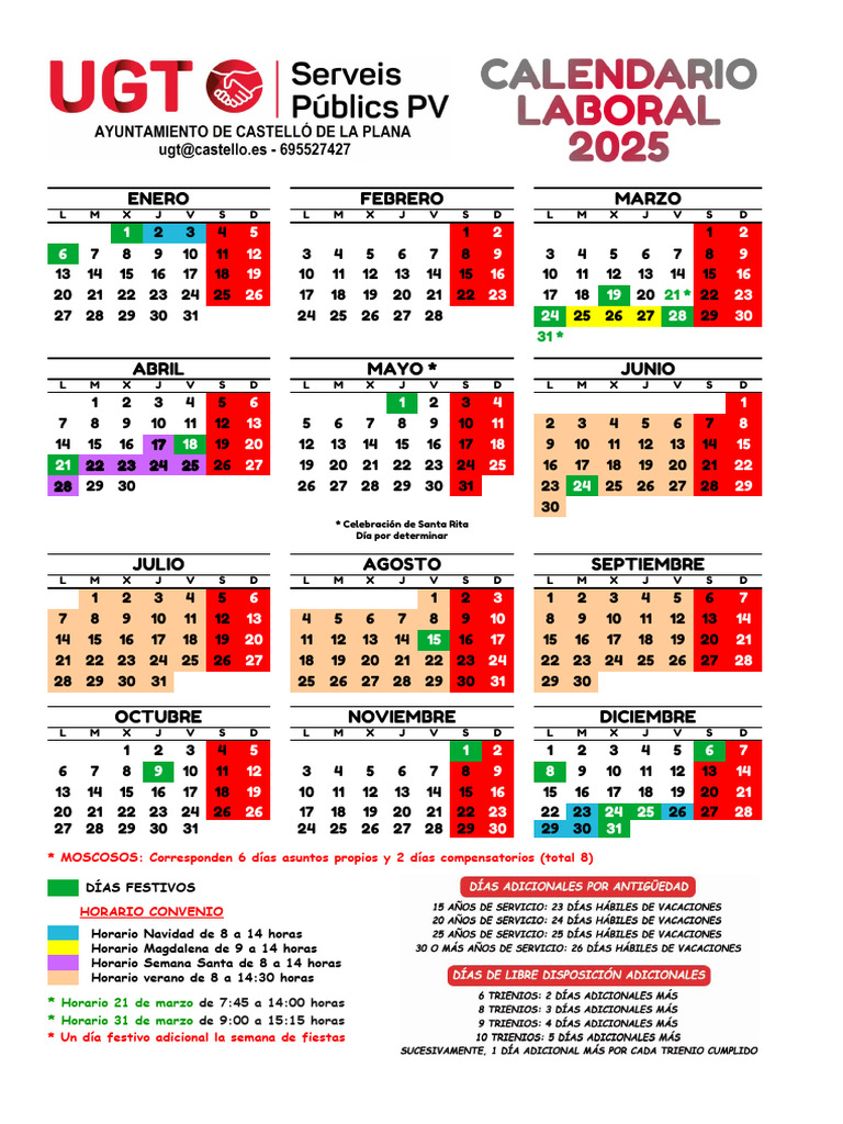 UGT Calendario Laboral 2025 Vertical-1 | PDF | Observancias | Fiestas ...