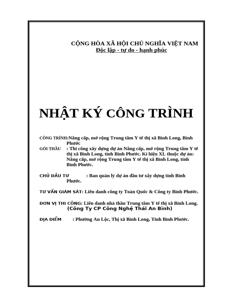 Mau Nhat Ky Cong Trinh Ok | PDF