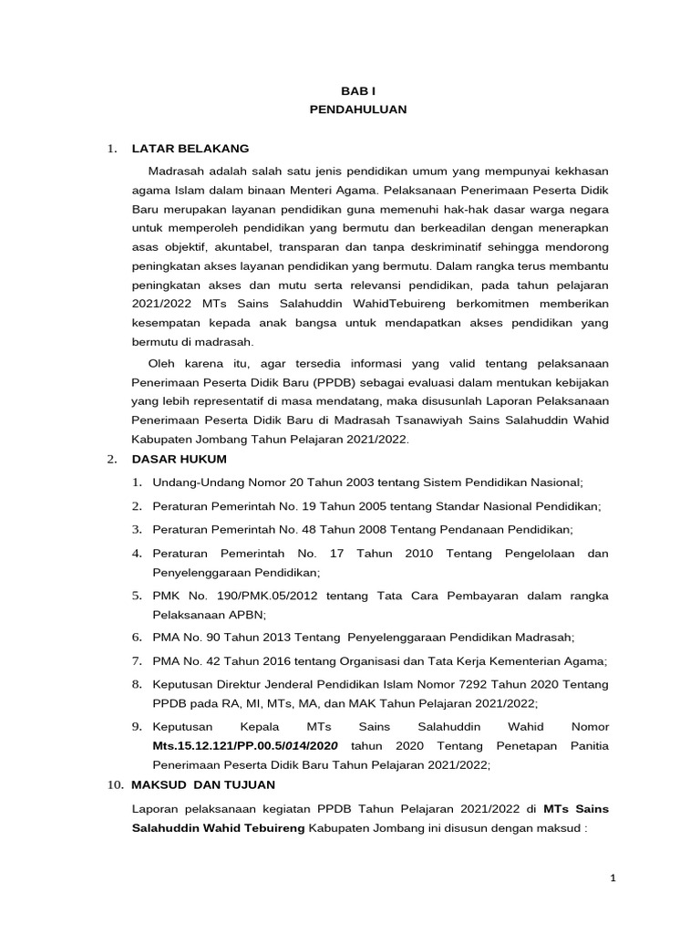 Laporan Kegiatan PPDB 2021-2022 | PDF