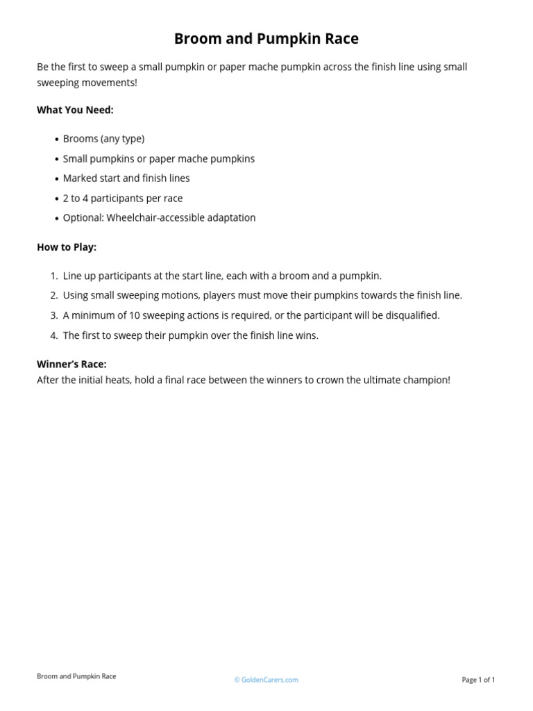 Broom and Pumpkin Race Instructions | PDF