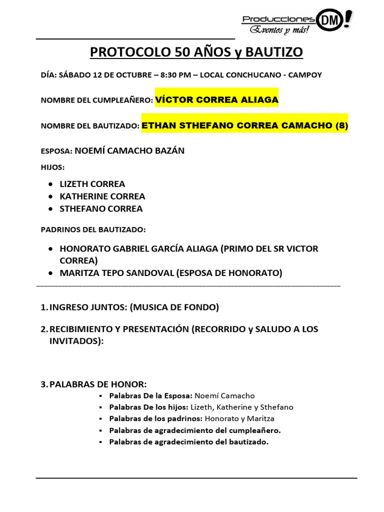 Programa de 50 Años y Bautizo | PDF