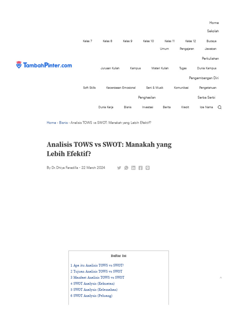 Perbandingan Analisis TOWS dan SWOT | PDF