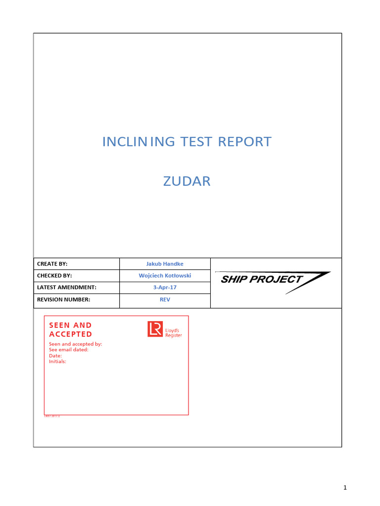 ZUDAR Ship Inclining Test Report | PDF | Heavy Industry | Ships