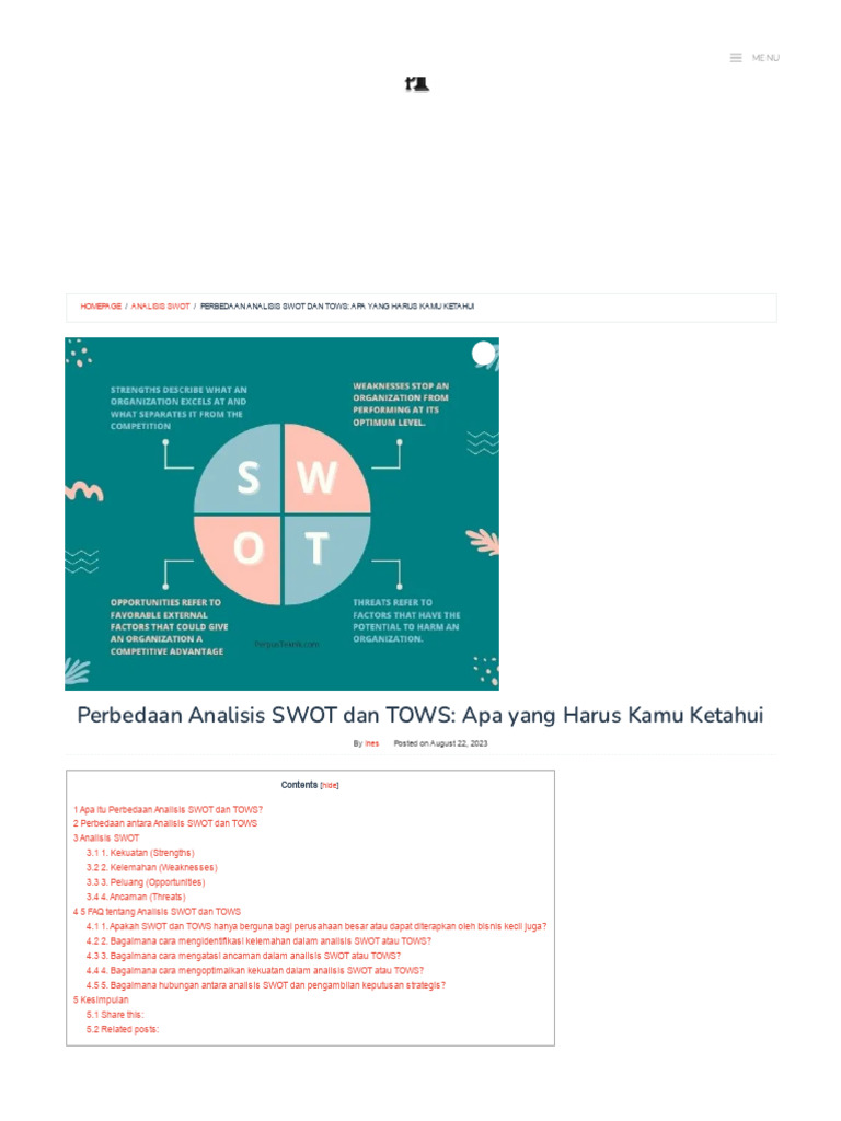 Perbedaan Analisis SWOT Dan TOWS | PDF