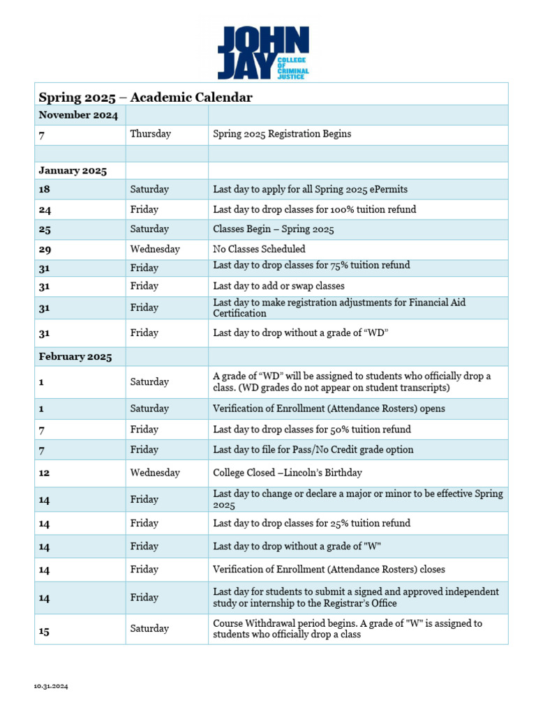 Spring 2025 Academic Calendar | PDF | Academic Term