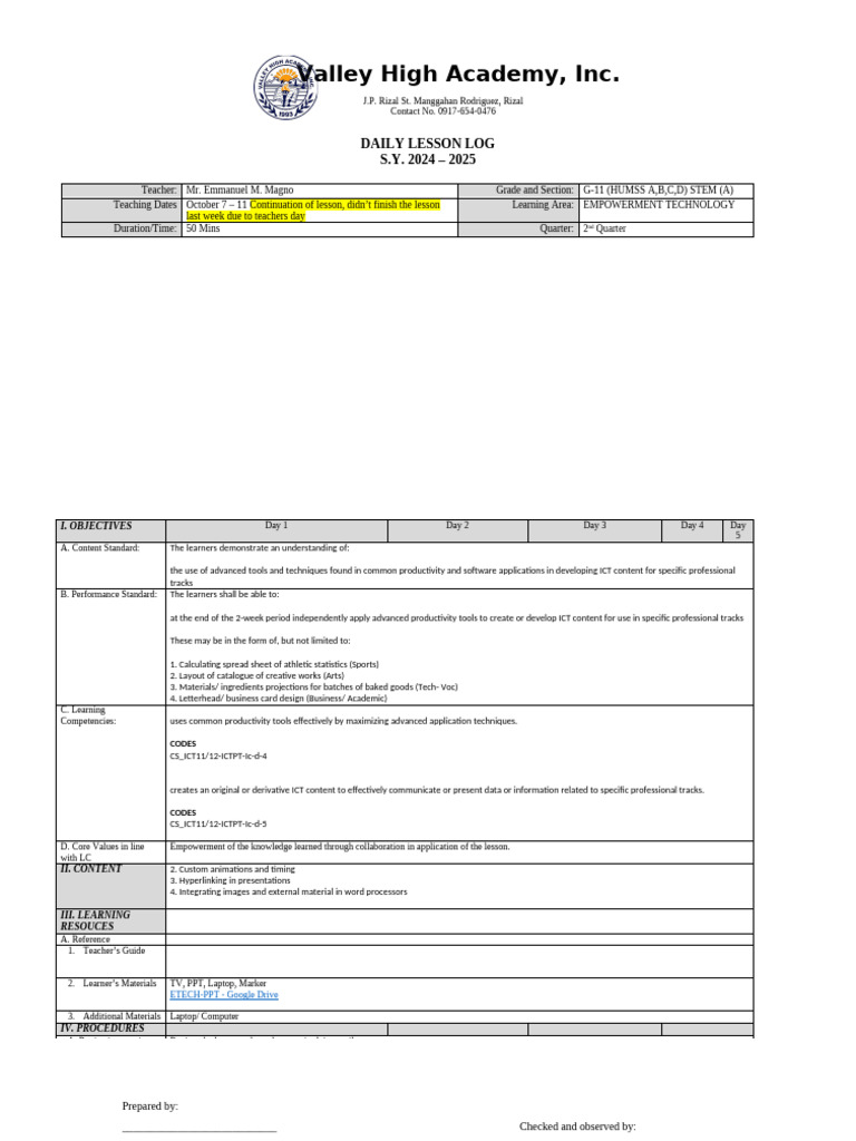 ETECH DLL - WEEK 10 | PDF | Educational Technology | Learning