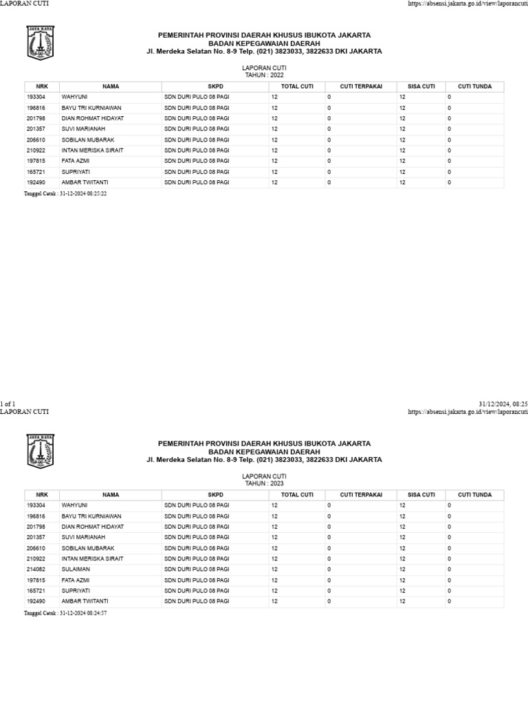 TARIKAN LAPORAN CUTI DARI WEB E-ABSENSI SDN DP 08 | PDF
