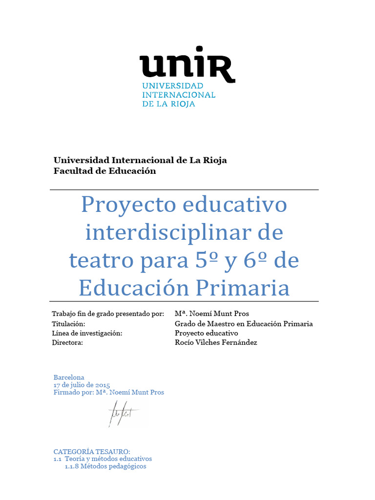 El Teatro, Proyecto Interdisciplinar | PDF | Aprendizaje | Maestros