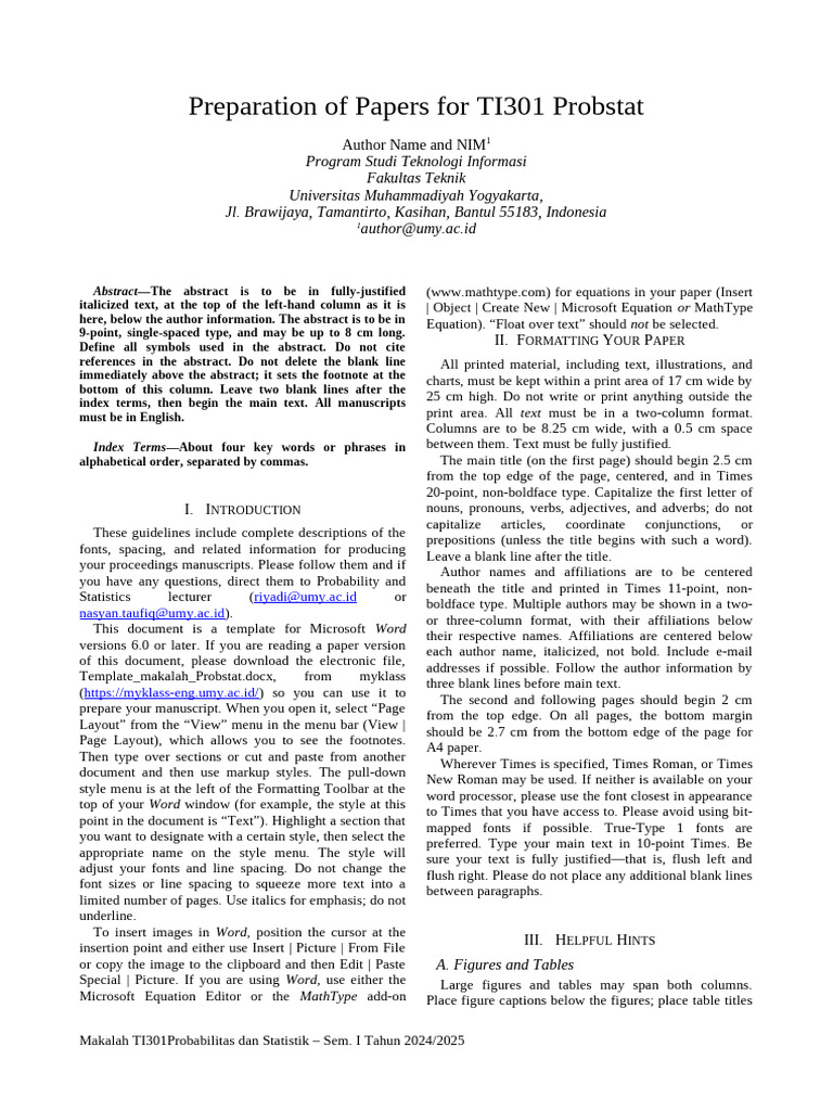 Template Makalah Probstat | PDF | Microsoft Word | Note (Typography)