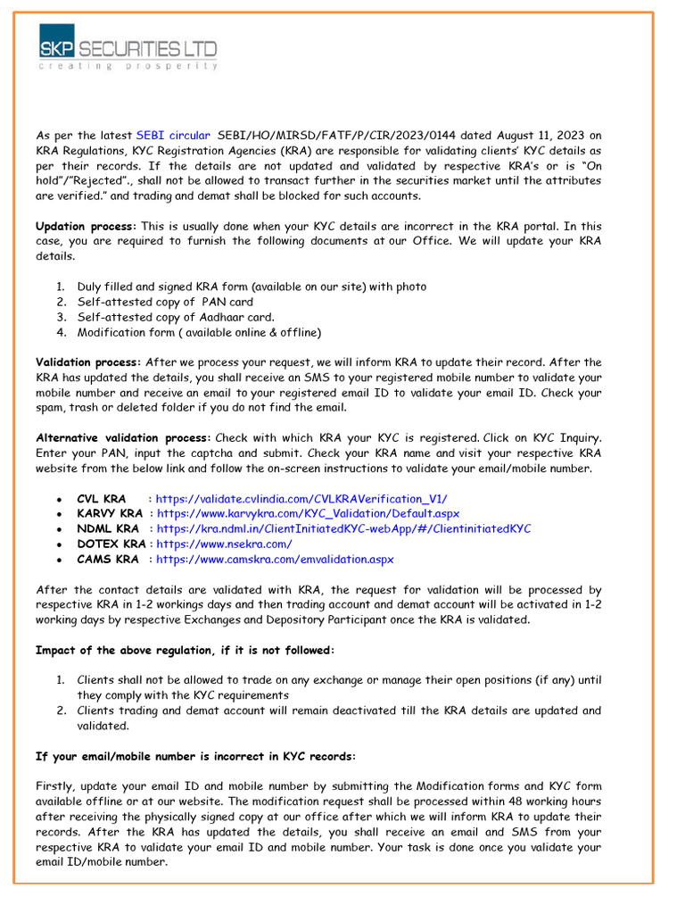 KRA Update Guide for Investors | PDF