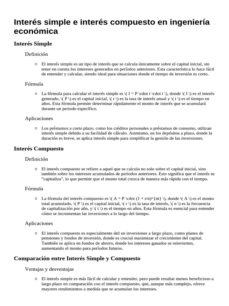 Interés Simple vs Compuesto en Ingeniería | PDF | Interés | Interés ...