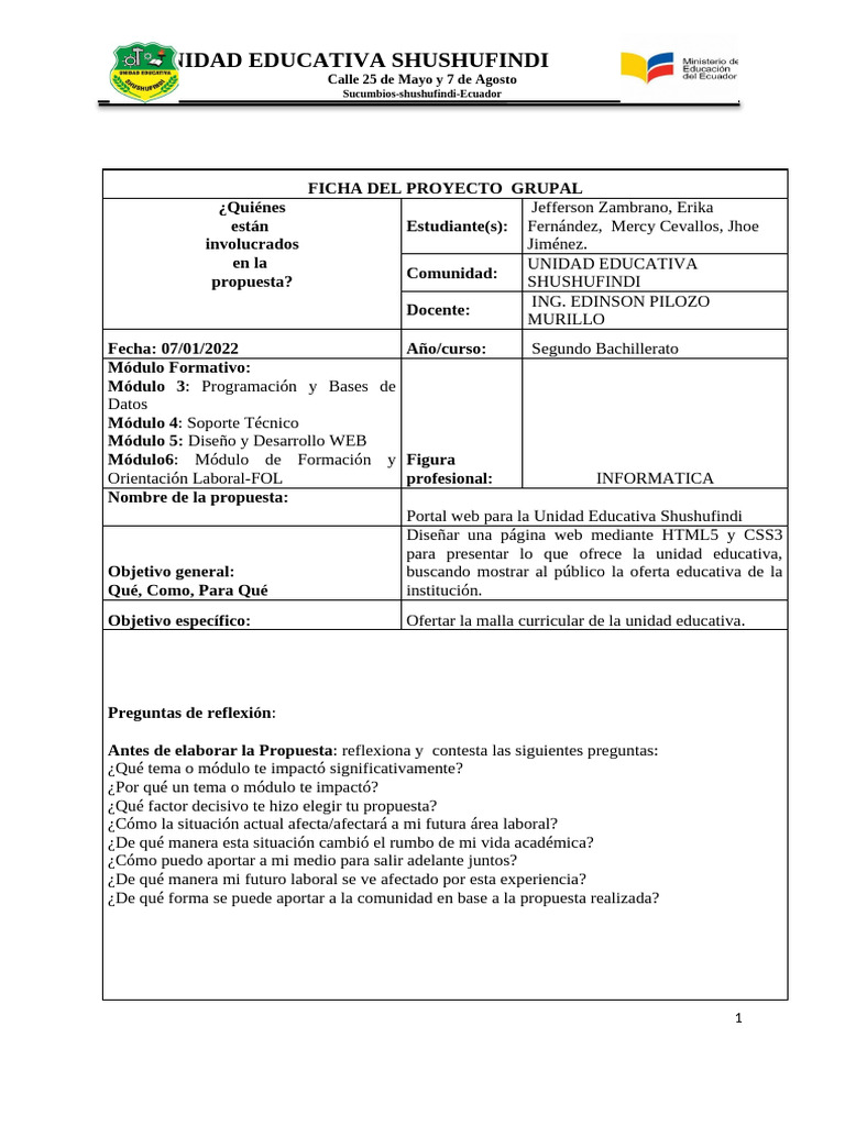 Ficha de La Propuesta Desarrollo Web (BORRADOR) | PDF | Red mundial | Internet y web